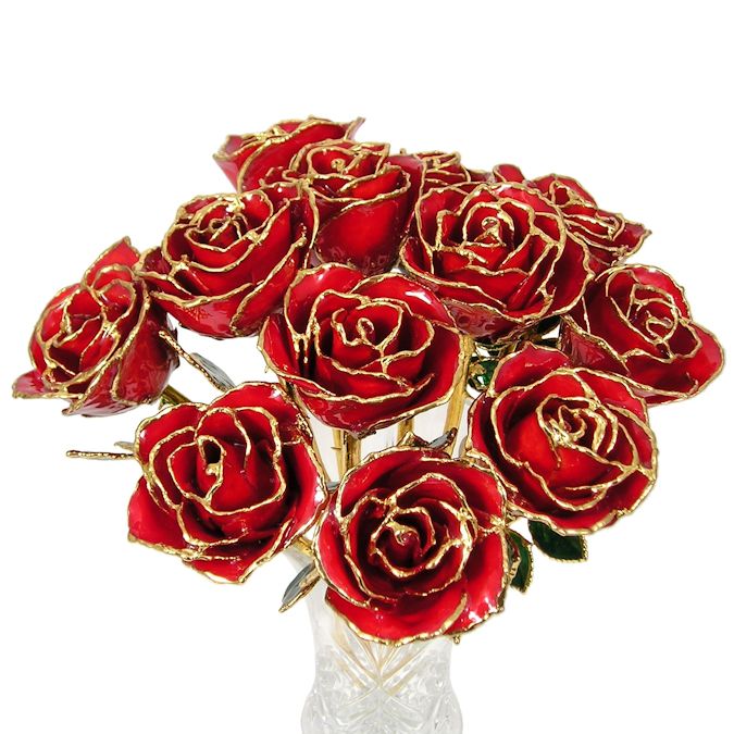 24k Gold Trimmed Roses: 1 Dozen 8" Rose Bouquet: Love Is A Rose